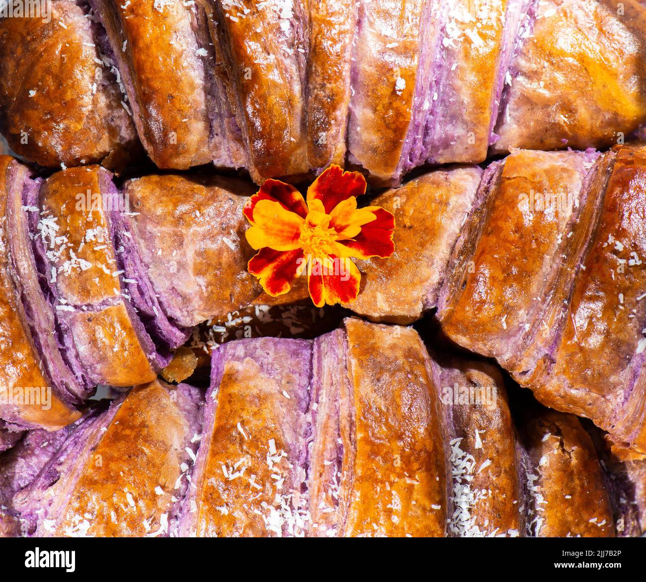 Fresh baked home made Ube Croissants using flavouring and purple yam ...