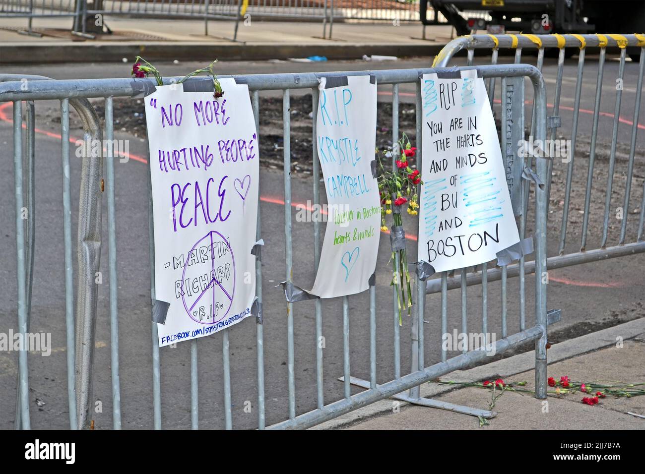 Memorial set up on Boylston Street in Boston, USA. 3 people killed and ...
