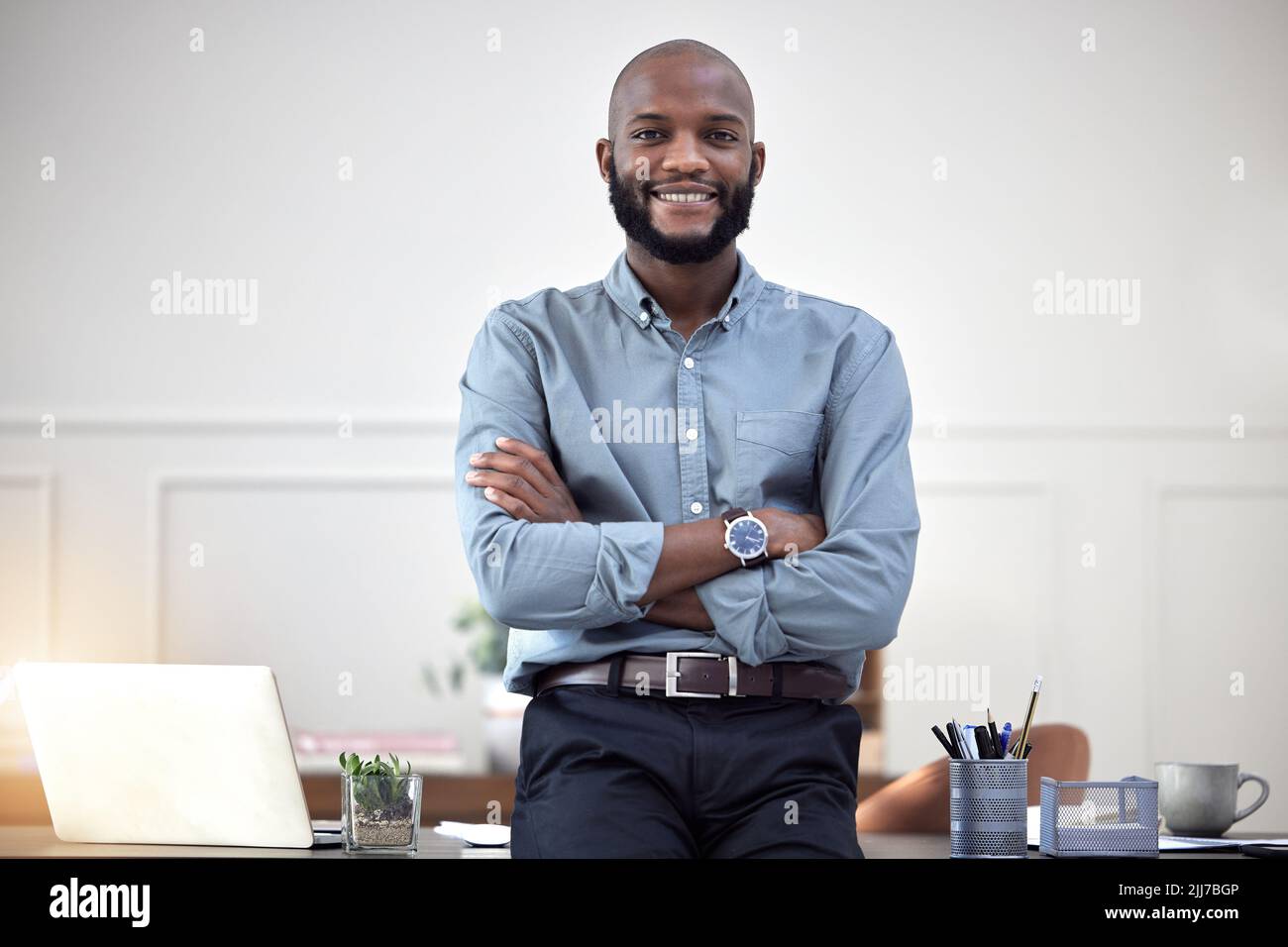 Im the leader of the pack. a young businessman standing with his arms ...