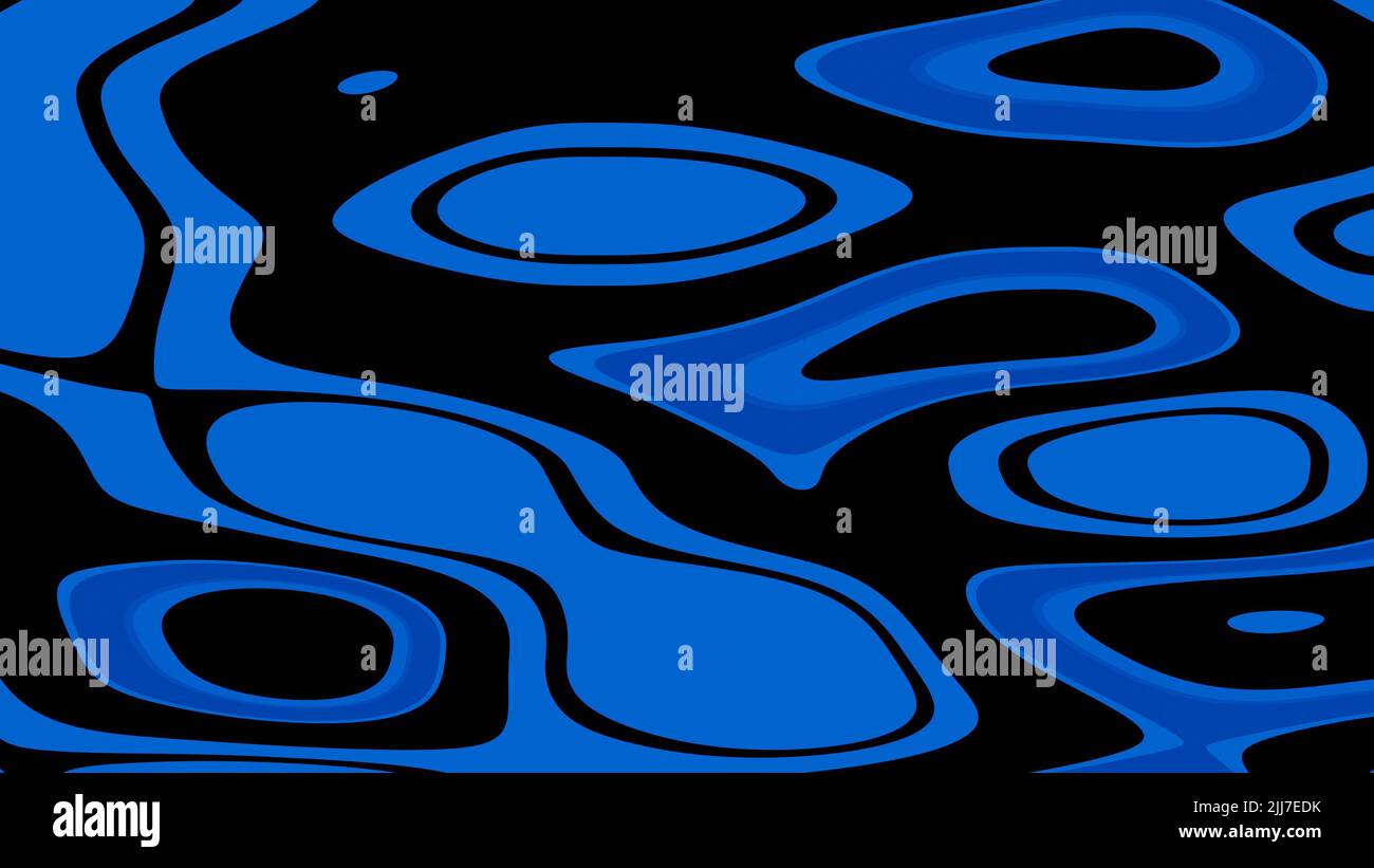 3D rendering. Pattern on black background with blue irregular curved ...