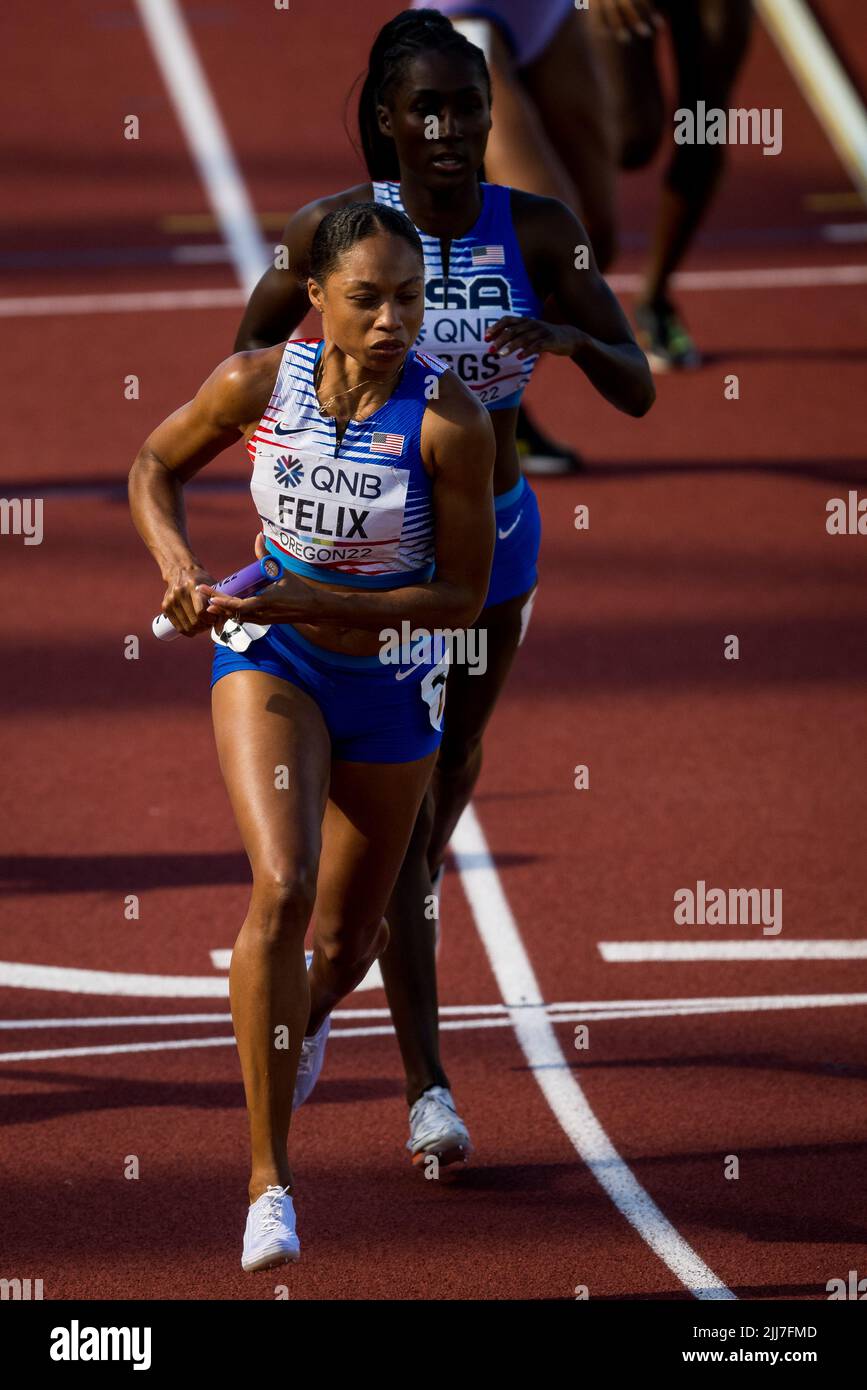 US Allyson Felix pictured in action during the heats of the women's ...
