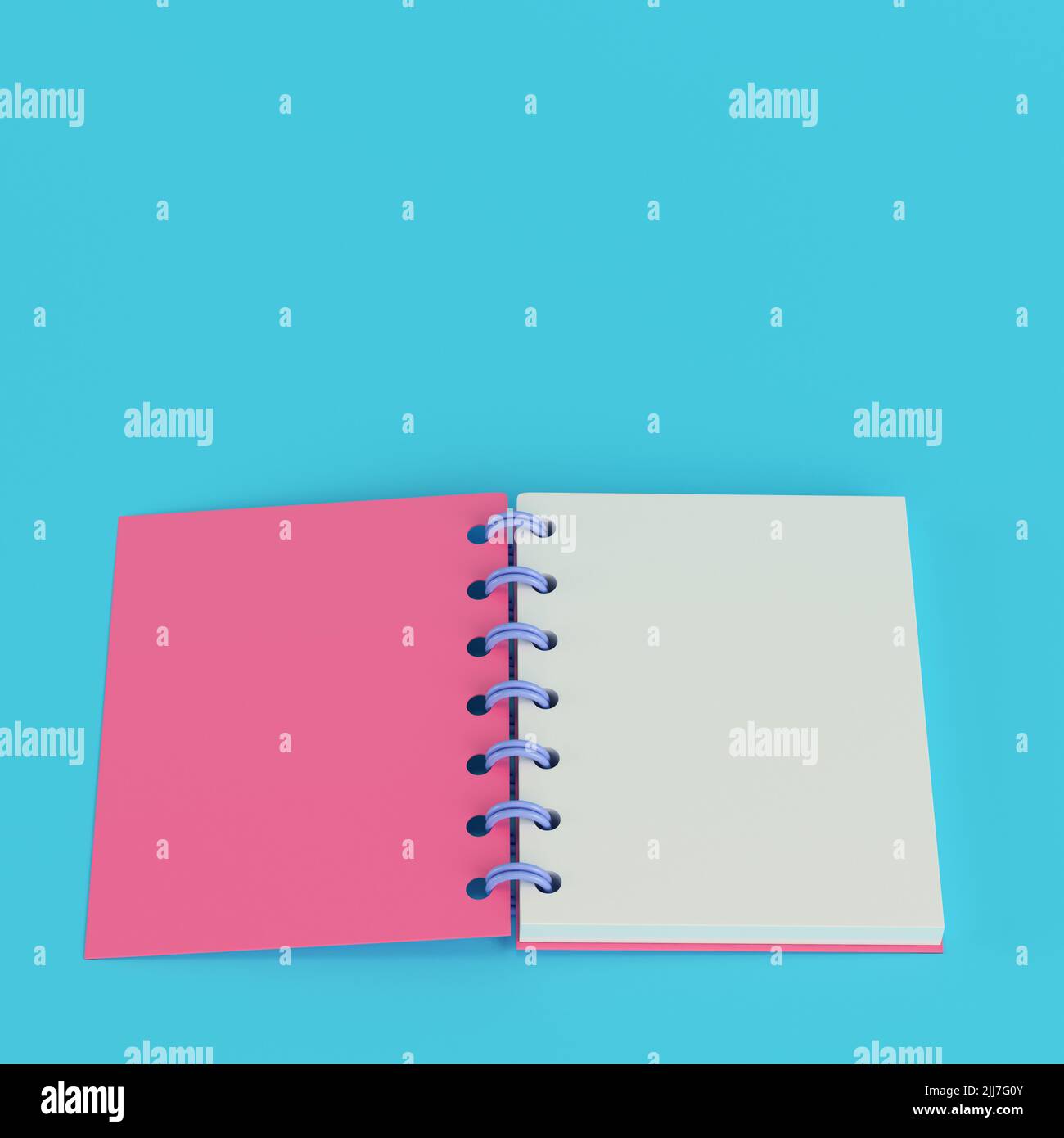Pink notepad on bright blue background in pastel colors. Minimalism ...