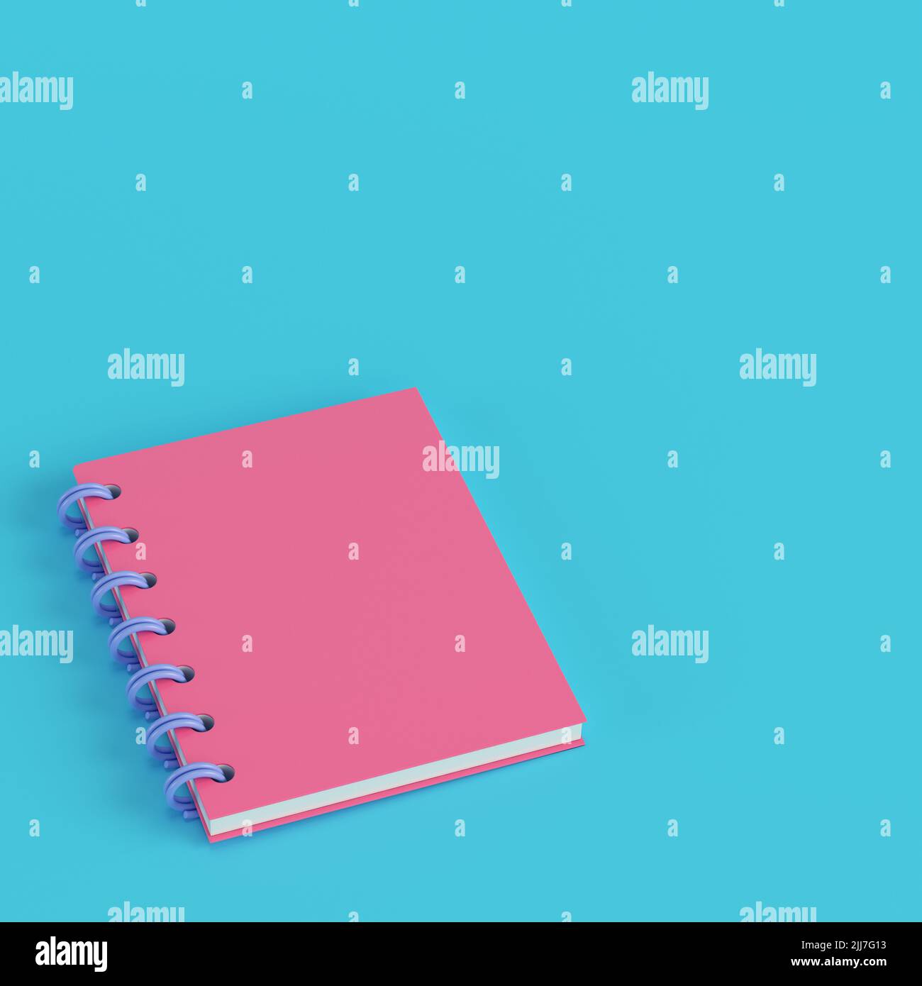 Pink notepad on bright blue background in pastel colors. Minimalism ...