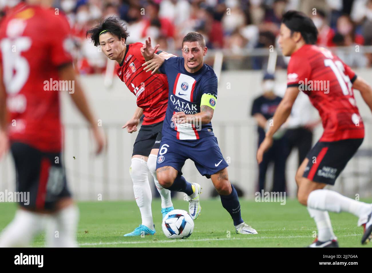 Saitama, Japan. 23rd July, 2022. (L to R) Yusuke Matsuo (Reds), Marco ...