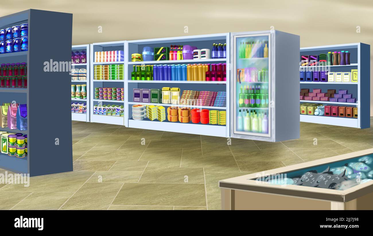Inside a large supermarket store. Digital Painting Background ...