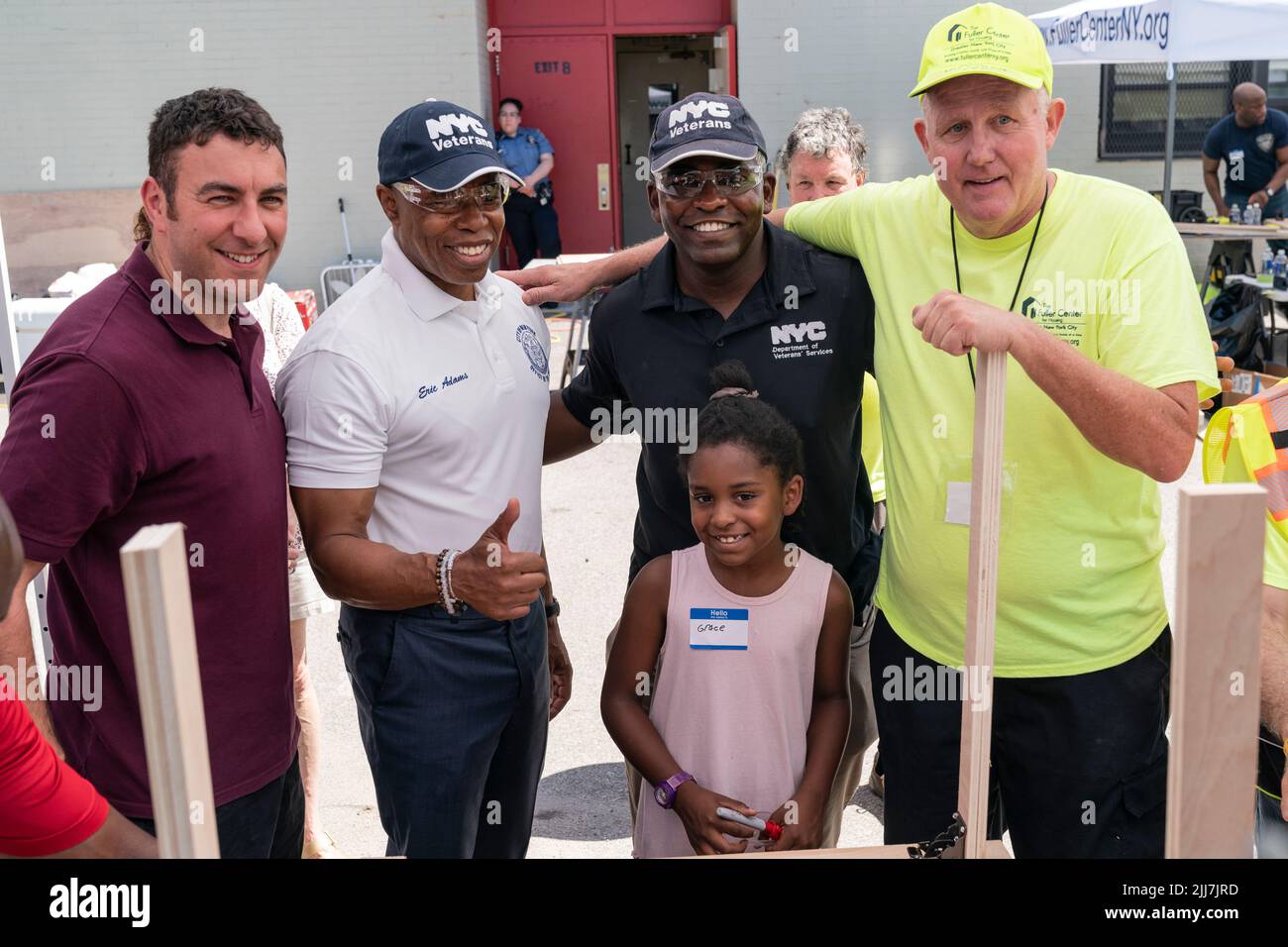 New York, NY - July 23, 2022: Eric Dinowitz, Eric Adams, James Hendon ...
