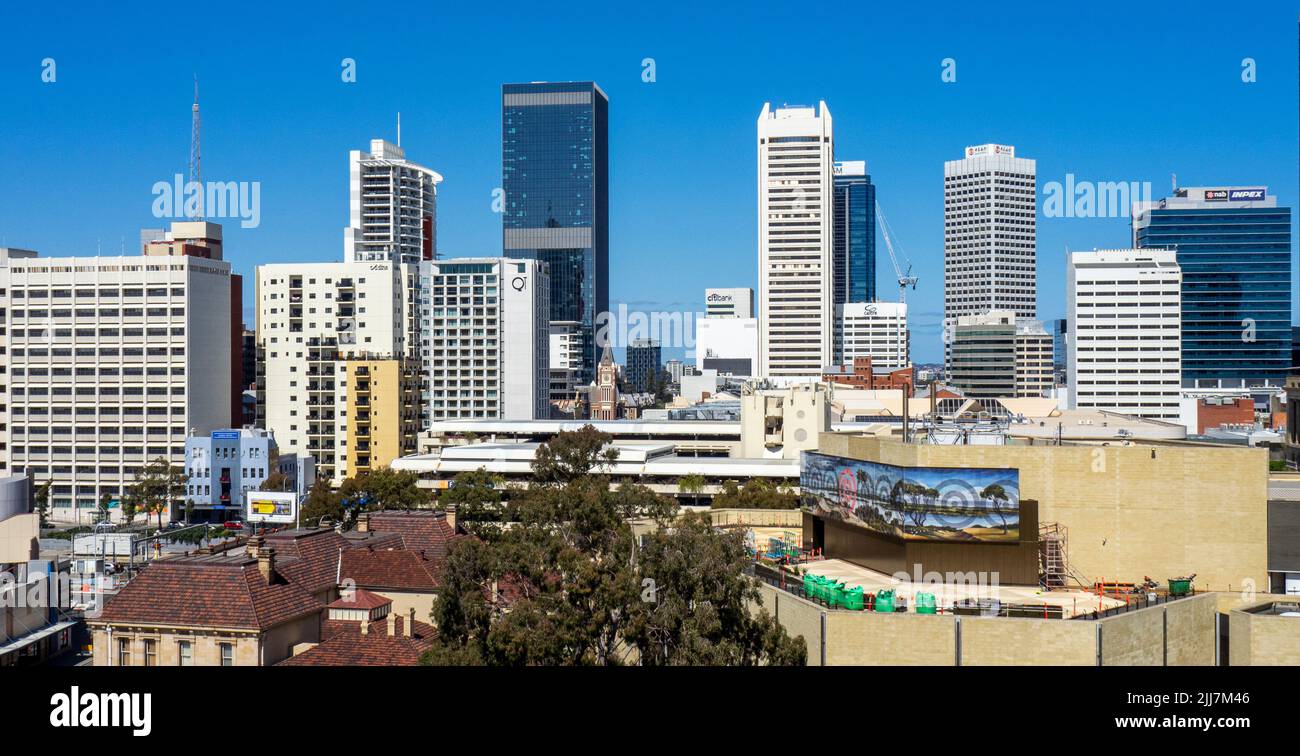 High rise office towers marking Perth skyline Western Australia Stock ...