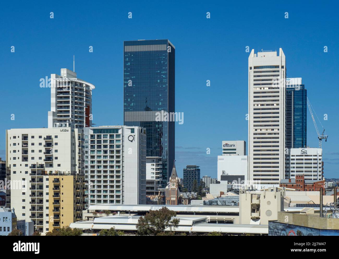 High rise office towers marking Perth skyline Western Australia Stock ...