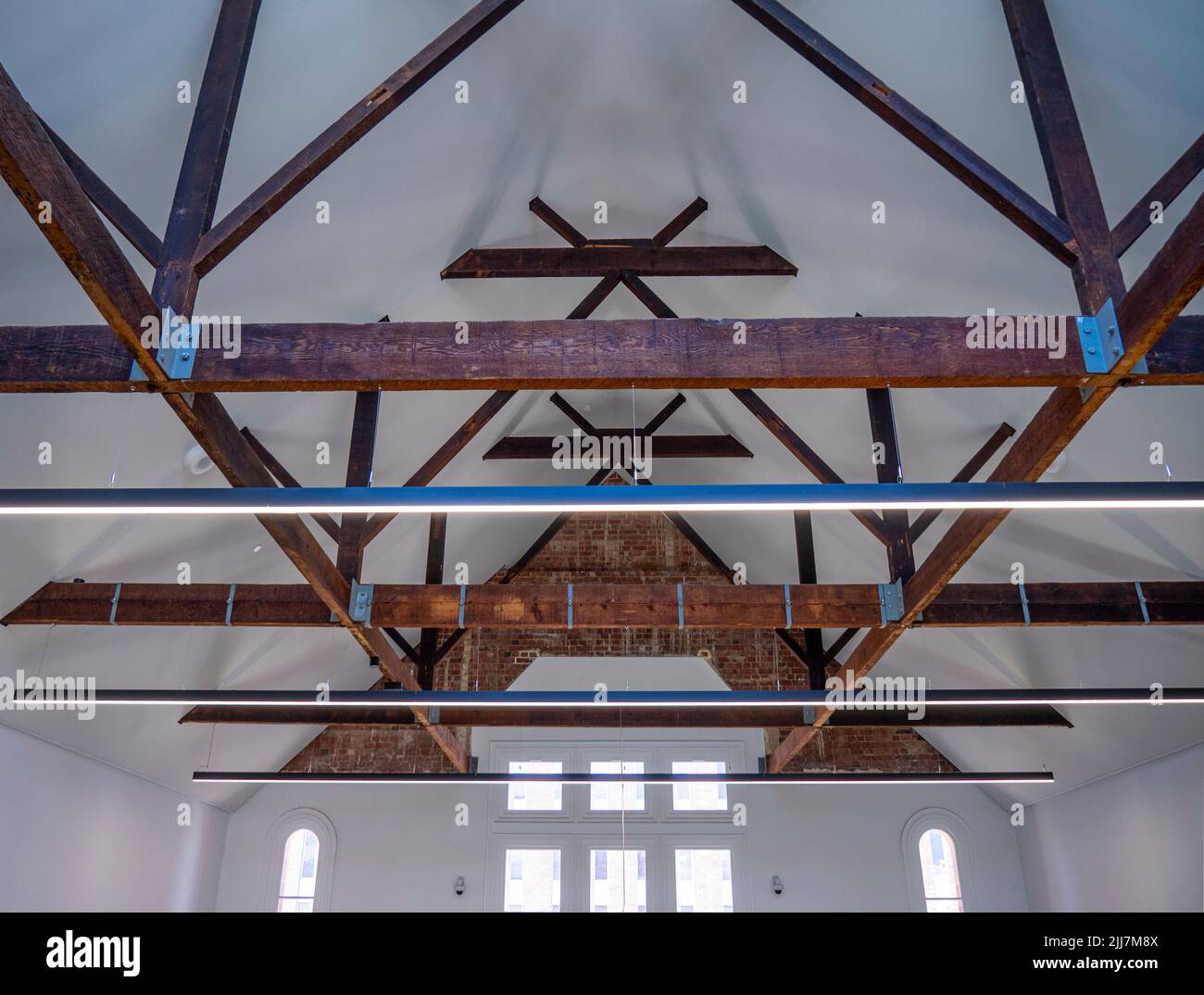 Detail of wooden beams and trusses in Boola Bardip WA Museum Stock ...
