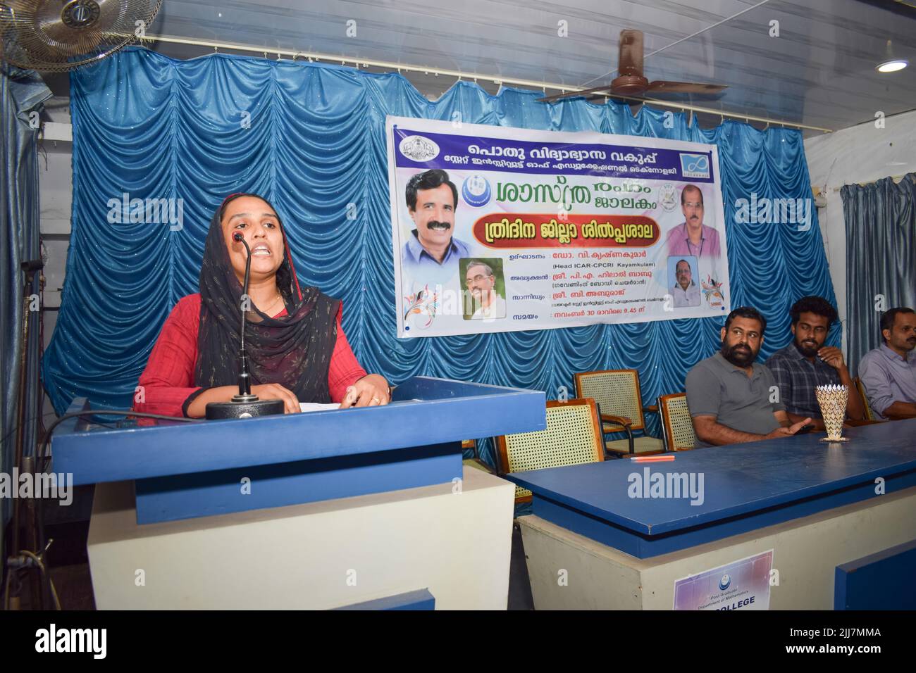 A teacher is speaking in the inauguration of a function in school Stock ...