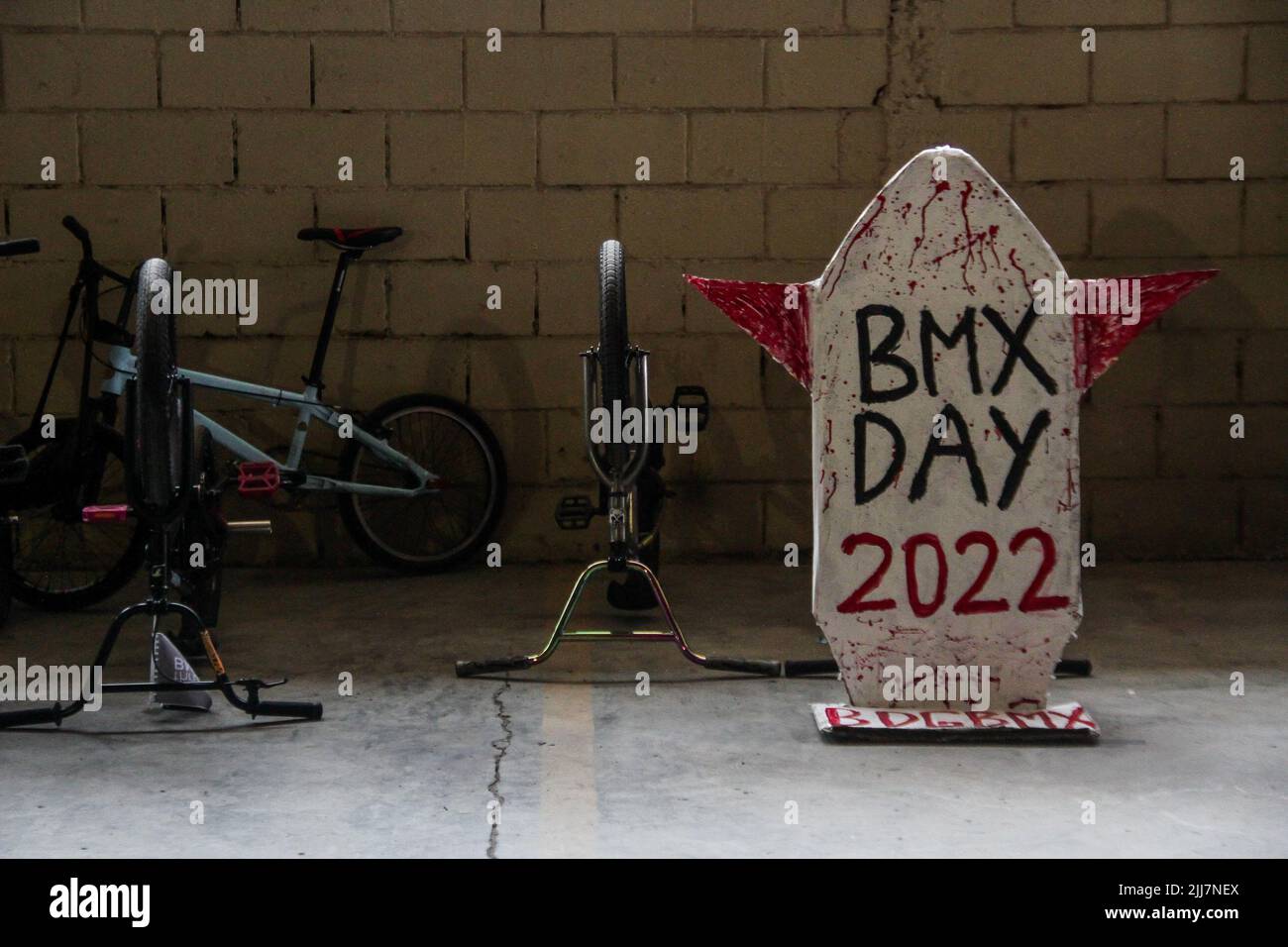 Bandung, West Java, Indonesia. 24th July, 2022. Bmx bike seen lying on ...