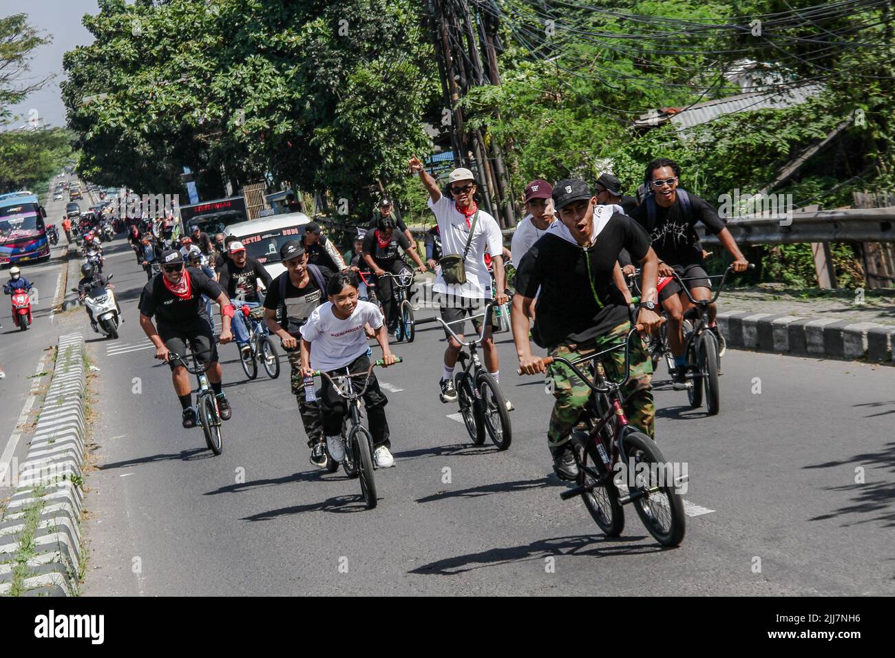 Bandung, West Java, Indonesia. 24th July, 2022. Cyclists ride in the ...