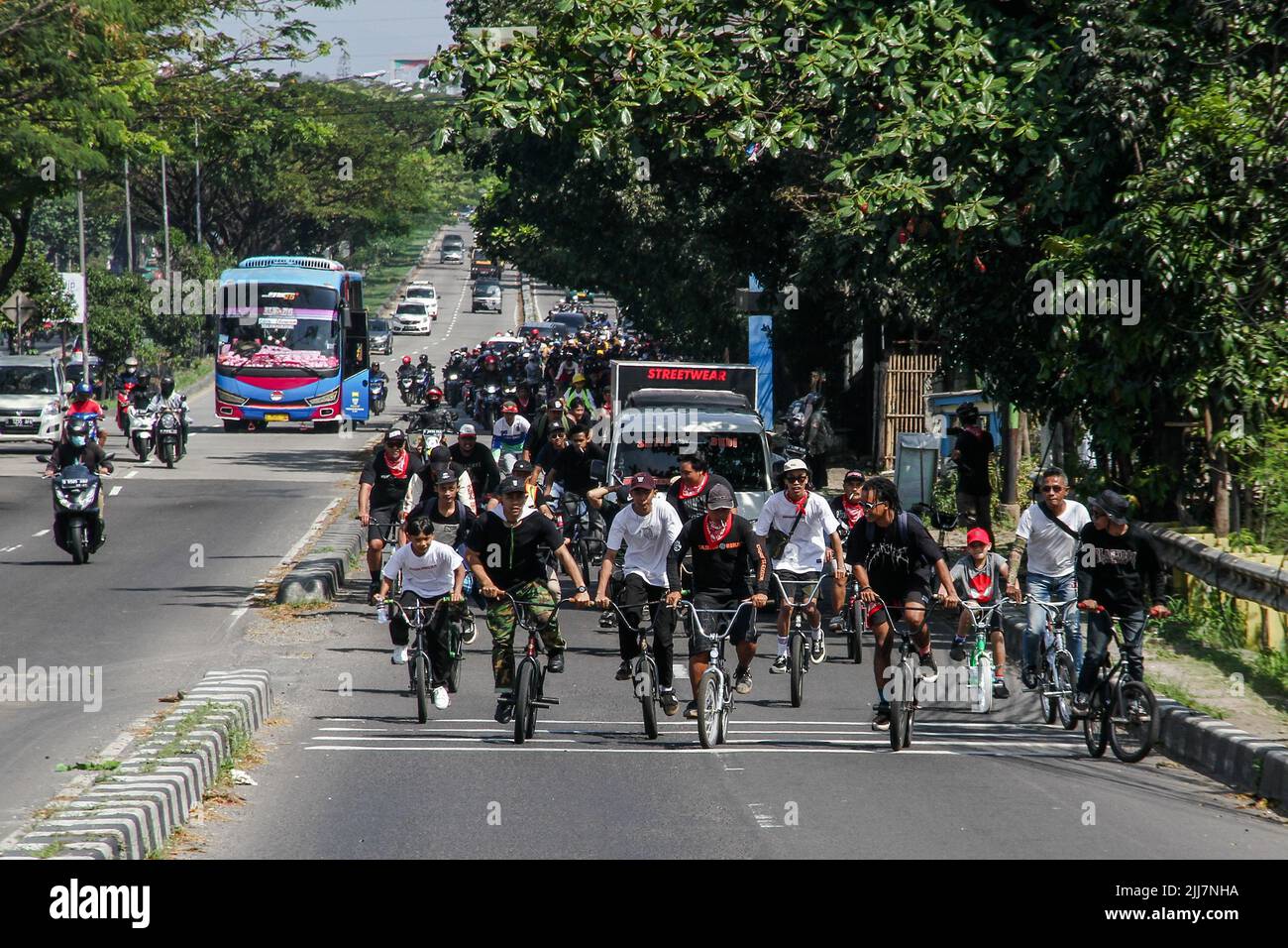 Bandung, West Java, Indonesia. 24th July, 2022. Cyclists ride in the ...
