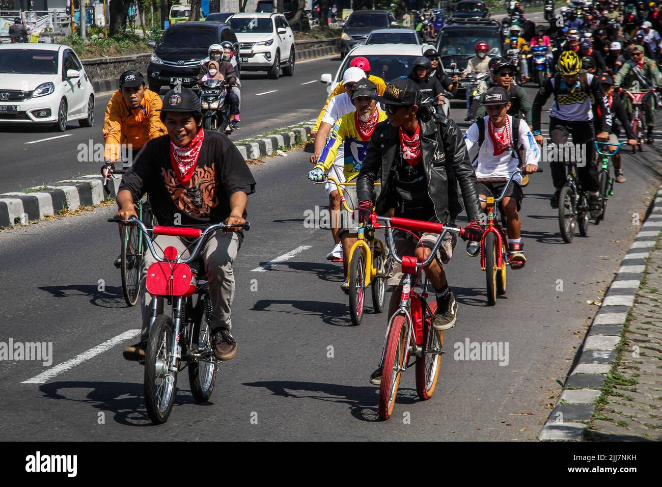 Bandung, West Java, Indonesia. 24th July, 2022. Cyclists ride in the ...