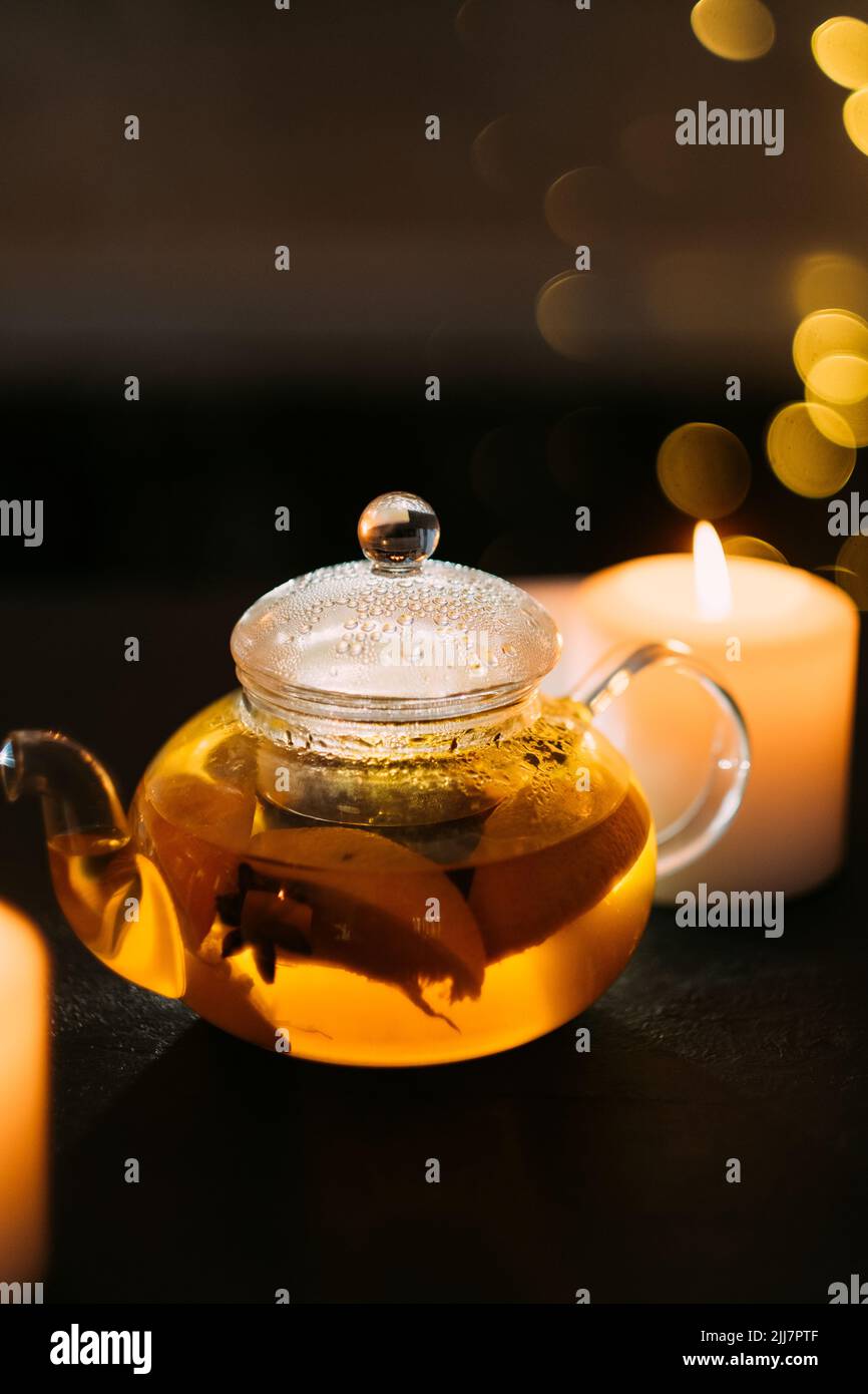 green citrus tea glass pot healthy lifestyle Stock Photo - Alamy