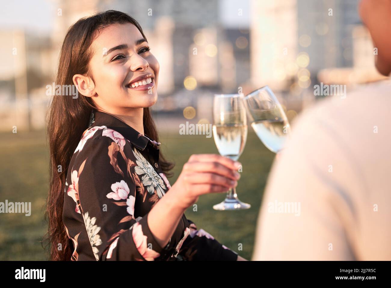 Lets celebrate, my love. a young couple making a toast while on a ...