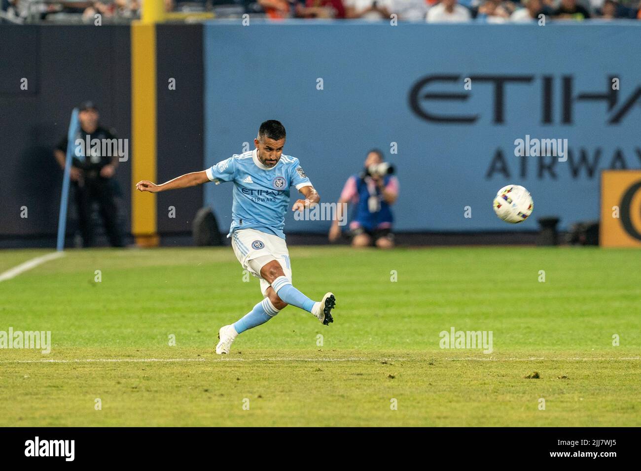 New York, NY - July 23, 2022: Maxi Moralez (10) of NYCFC shoots the ...
