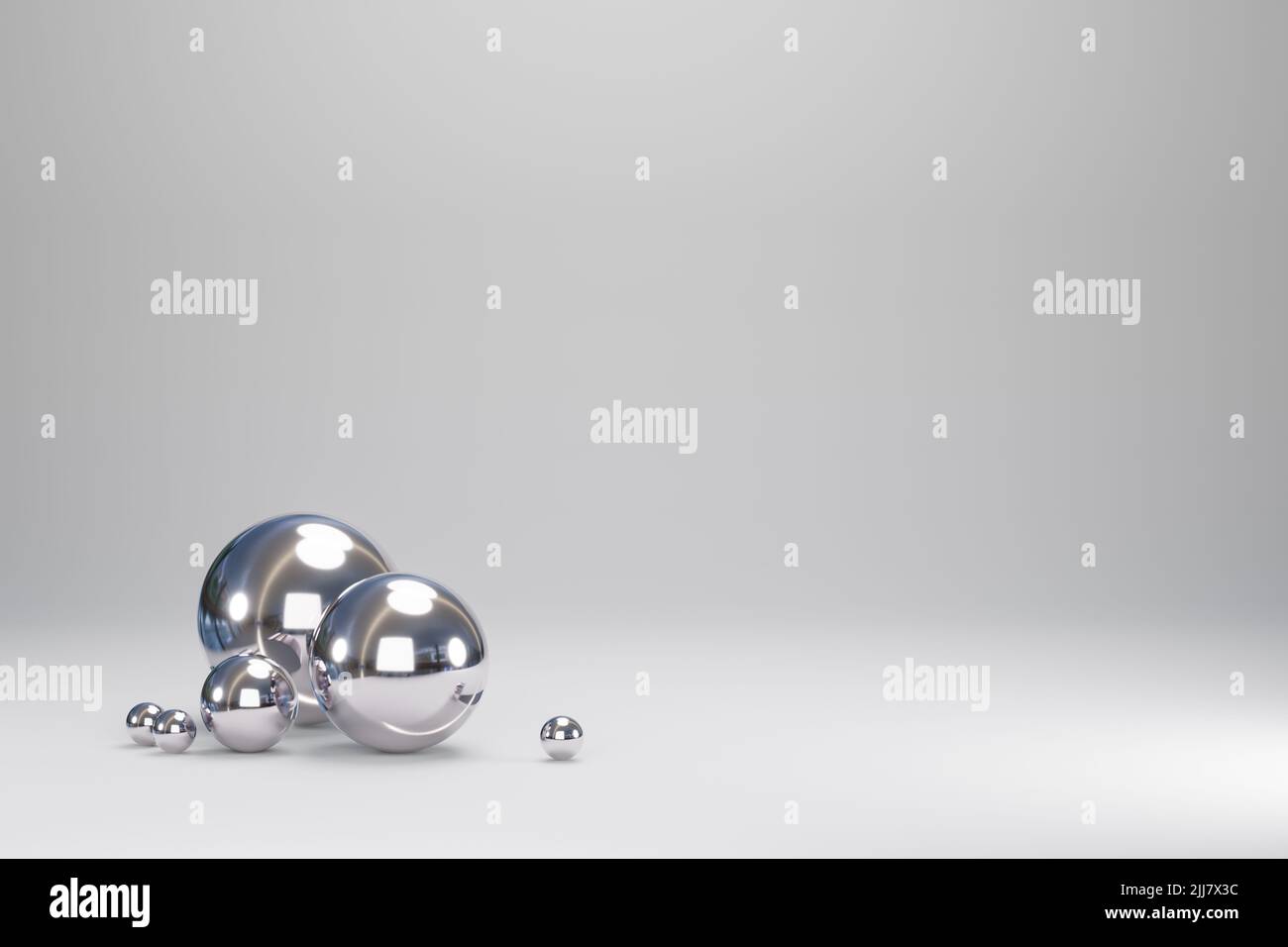 3d render of silver sphere on white background with space for text ...