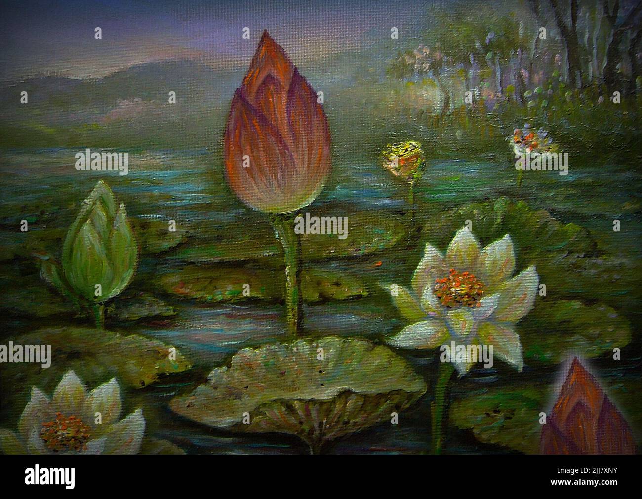 Art painting oil color lotus flower background from thailand ...
