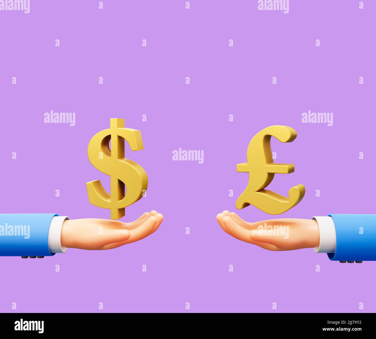 3d cartoon hand Currency exchange pound and Dollar 3d illustration ...