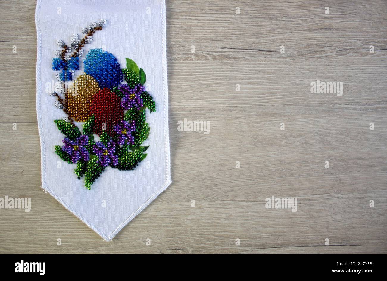 Happy Easter congratulatory background with copy space. Easter beaded ...