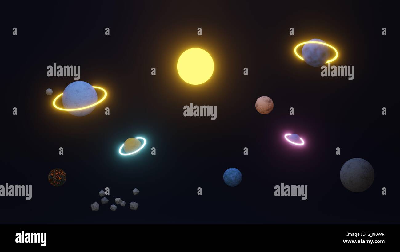 cosmic theme 3d render with glowing stars and planet Stock Photo - Alamy