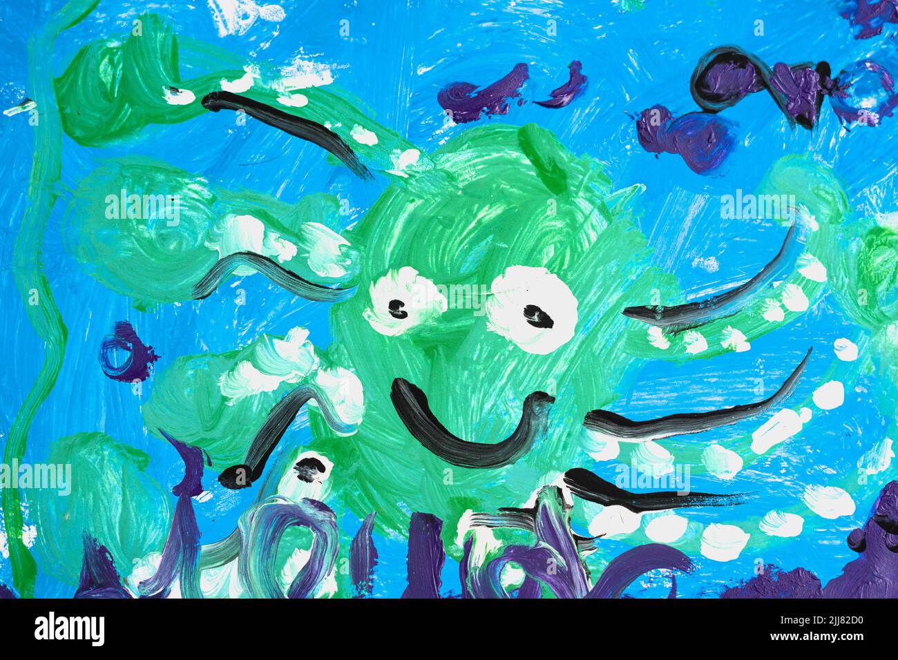 Photo of real draw painted by kindergarten preschool child. Watercolor ...