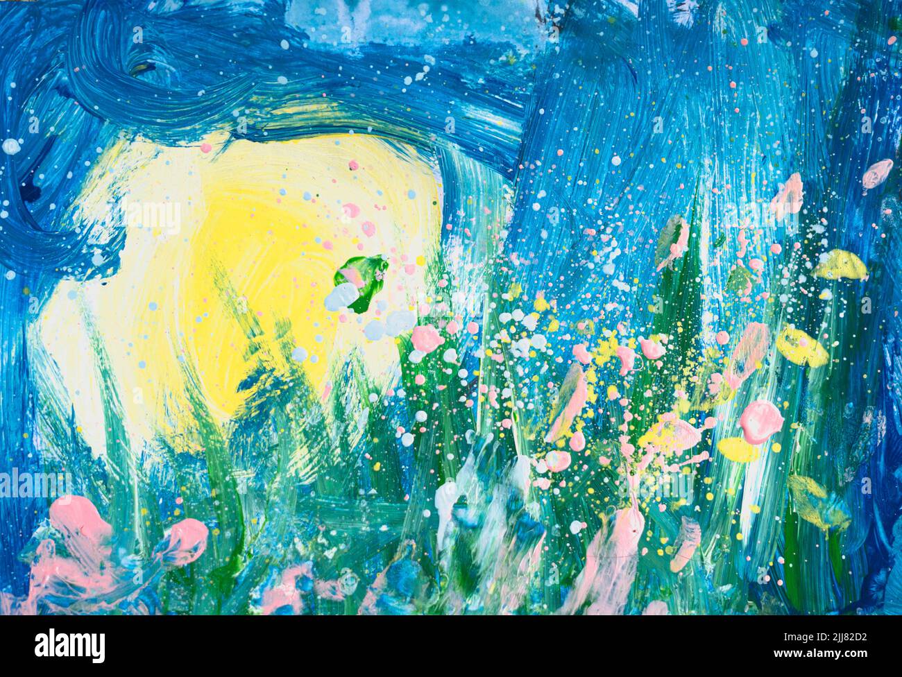 Photo of real draw painted by kindergarten preschool child. Watercolor ...