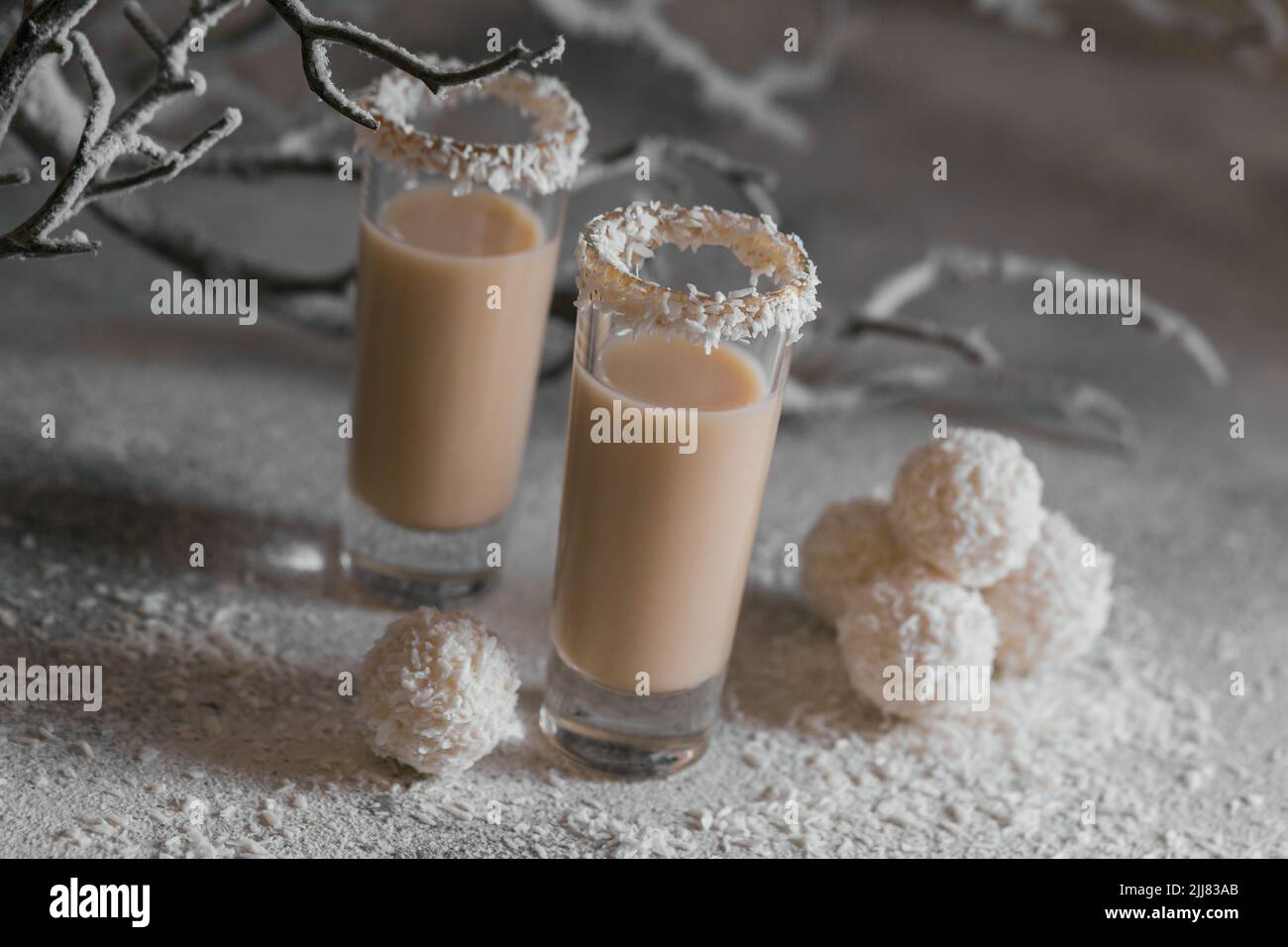 Irish cream or Coffee Liqueur with homemade coconut healthy balls and ...