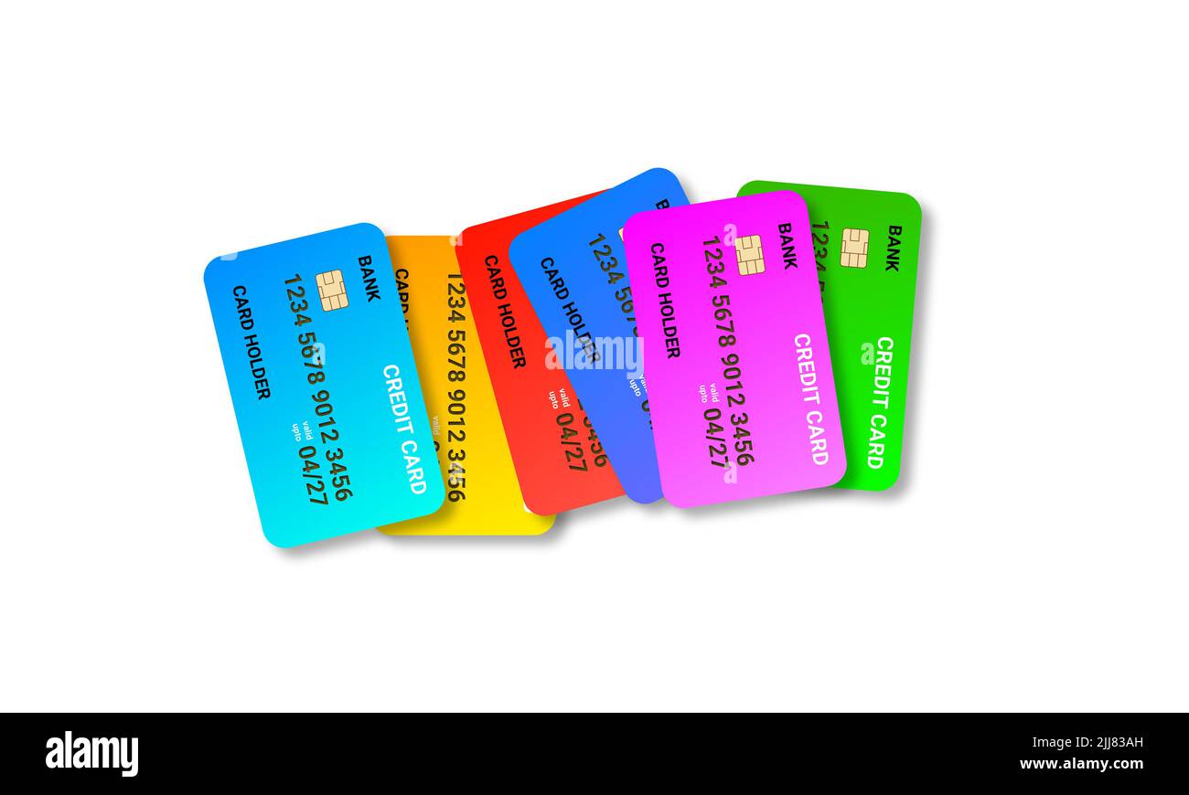 six different credit card isolated on white background Stock Photo - Alamy