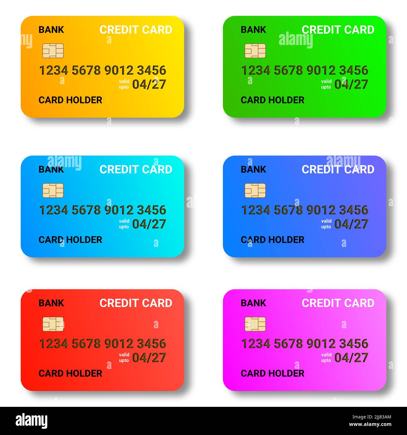 six different colour credit card isolated on white background Stock ...