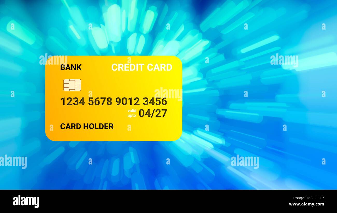 yellow credit card on digital blue focused background Stock Photo - Alamy