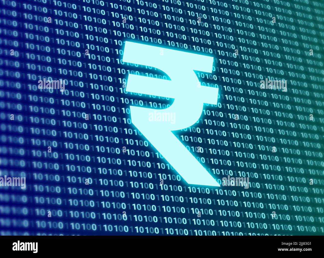 digital blue rupees sign isolated on digital background with 3d blur ...