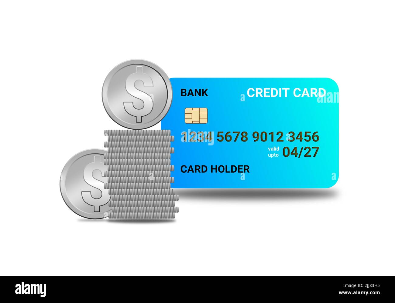 credit card on white background with dollar coin illustration image ...