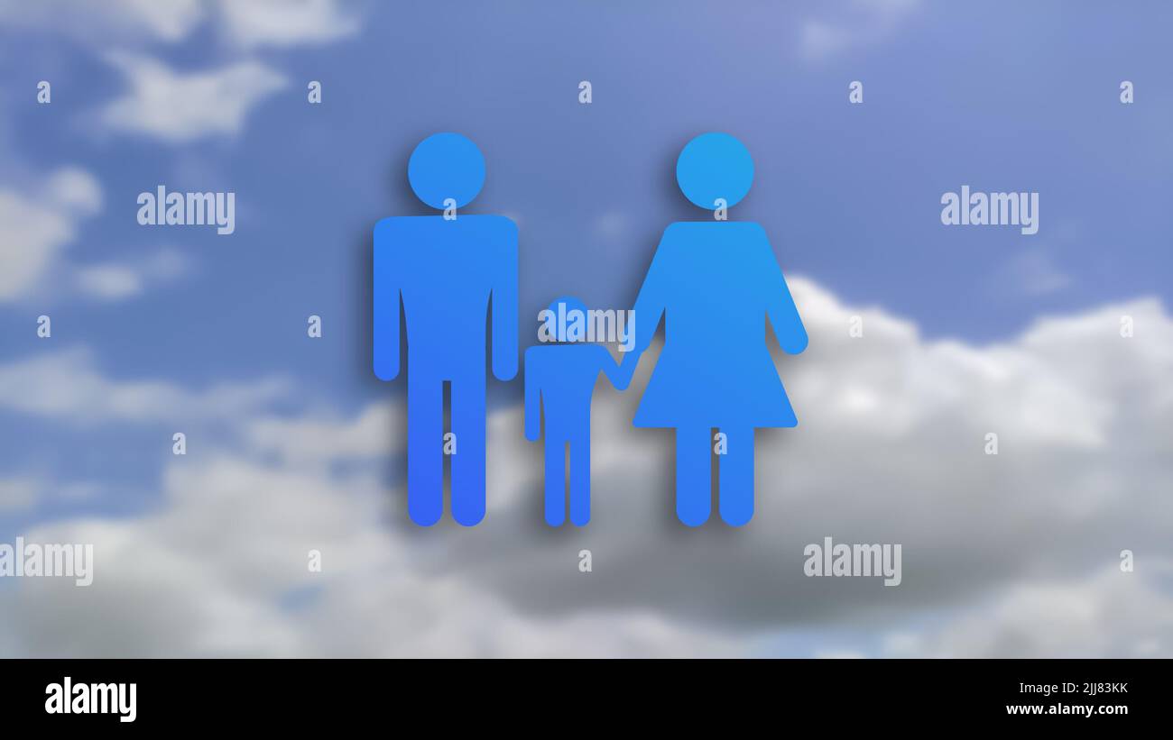 blue family icon in sky concept for policy, health care and happy ...