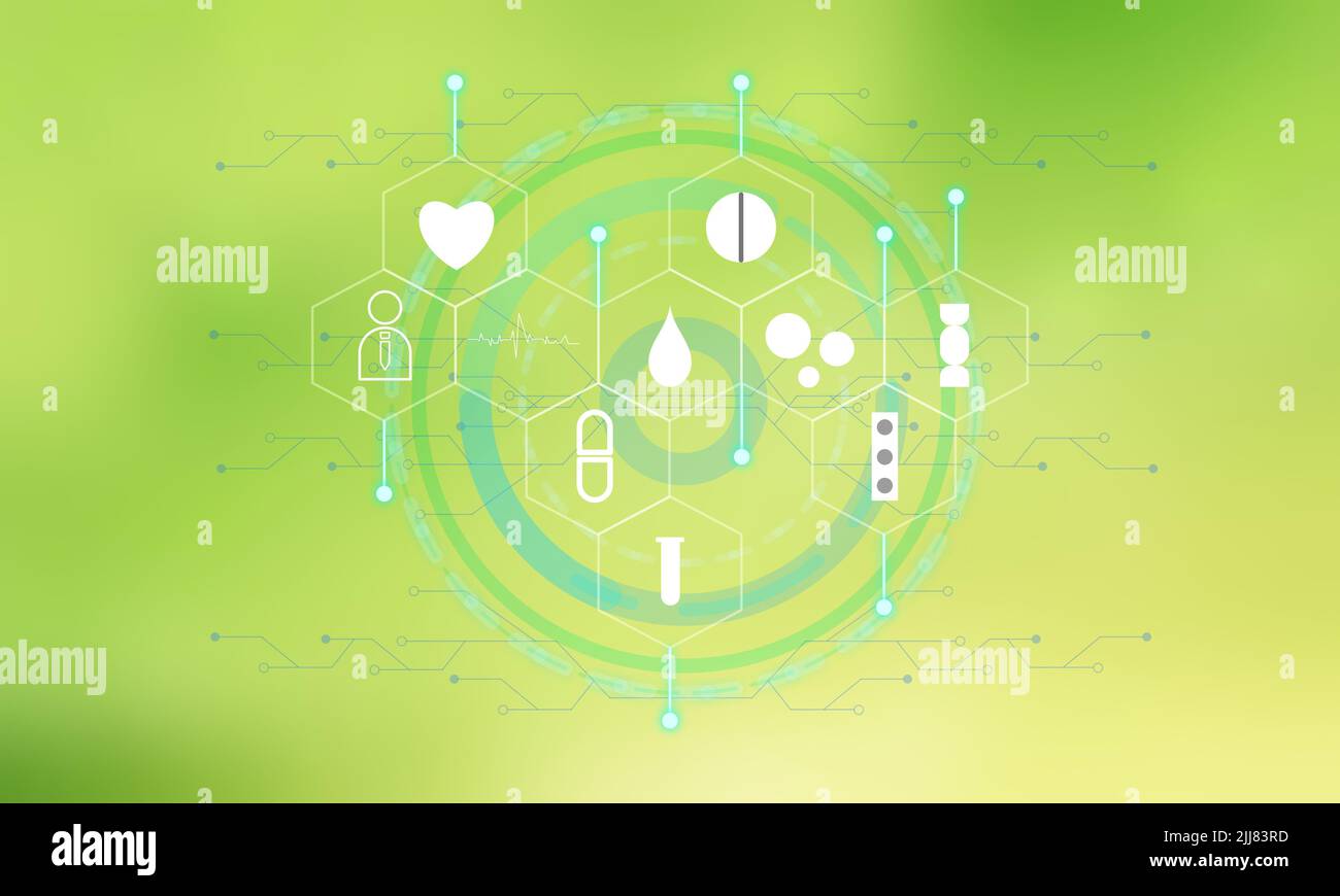 medical and health care background with digital medical related icons ...