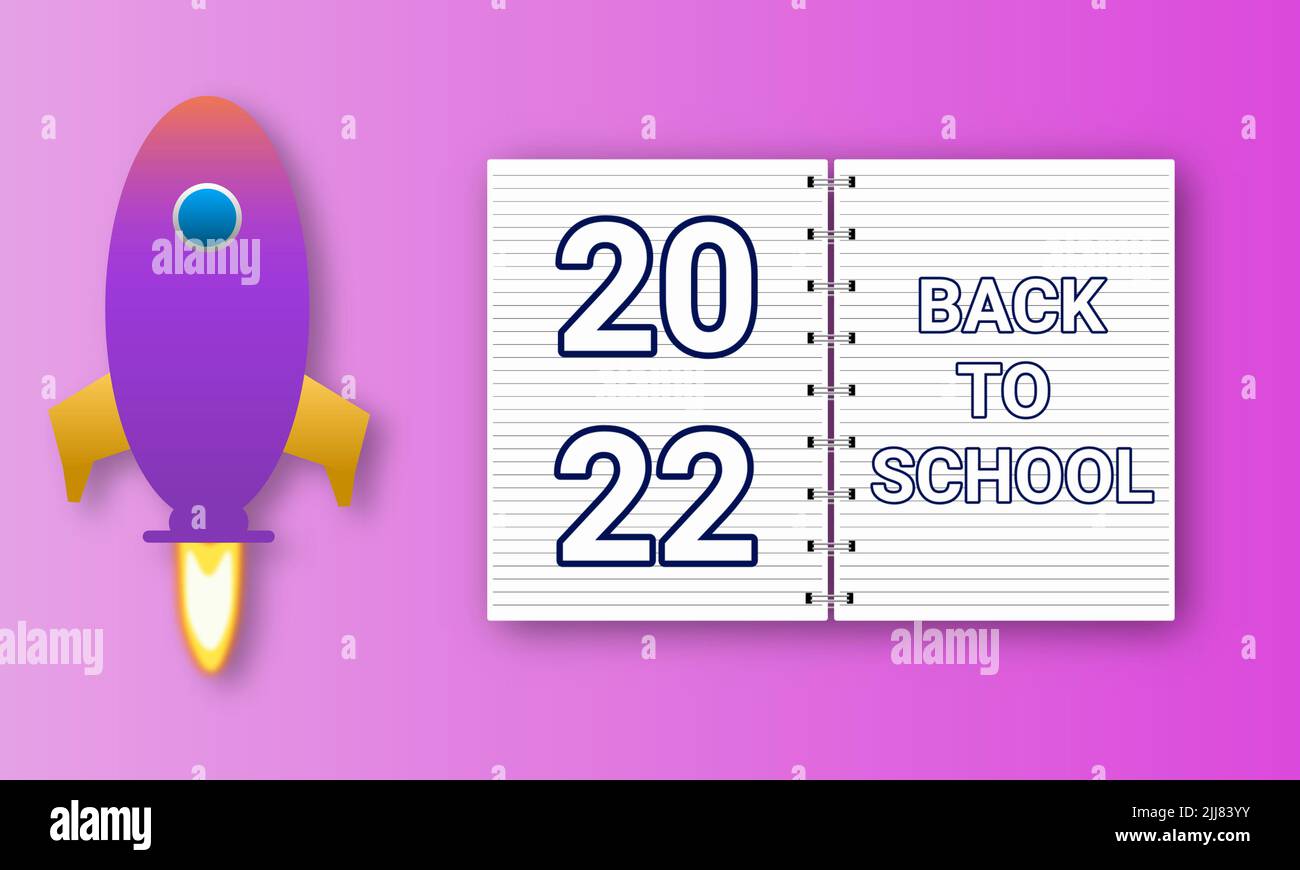 back to school in 2022 background with book and rocket Stock Photo - Alamy