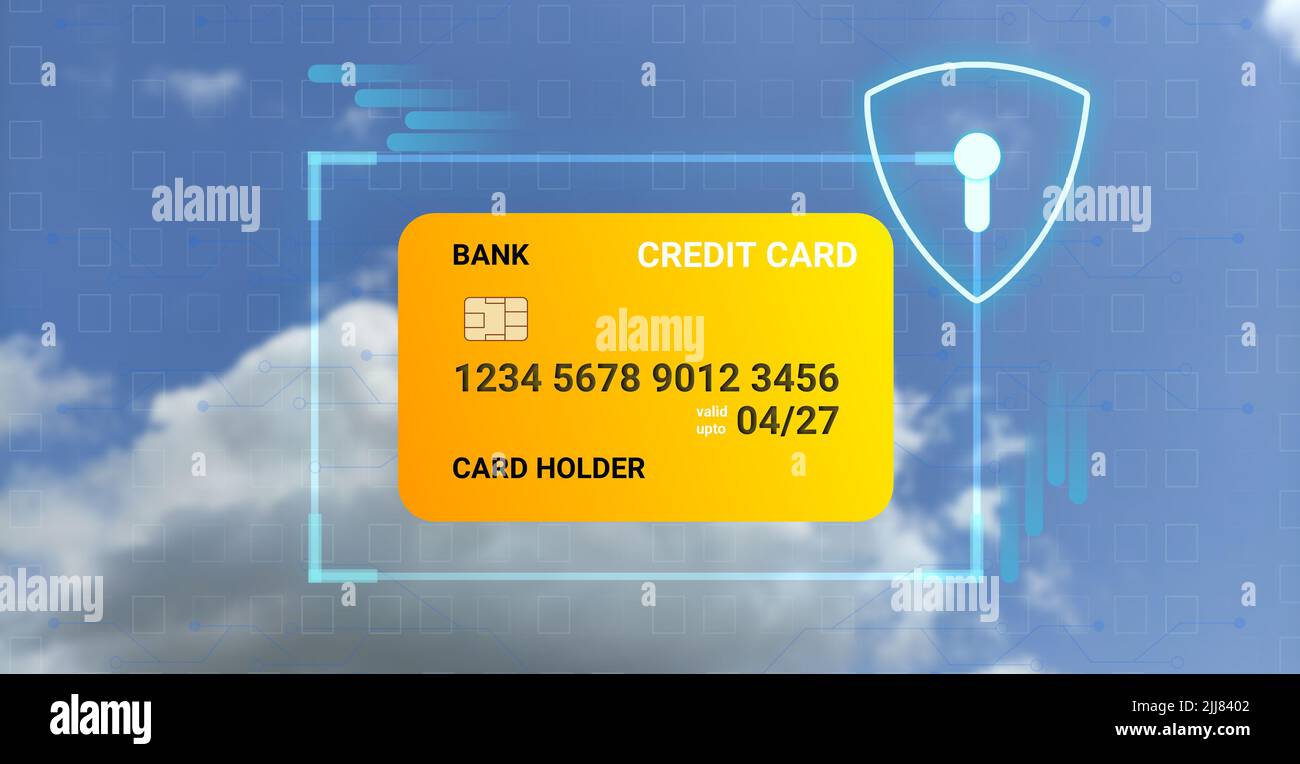secure credit card with new advanced technology on blur sky image ...