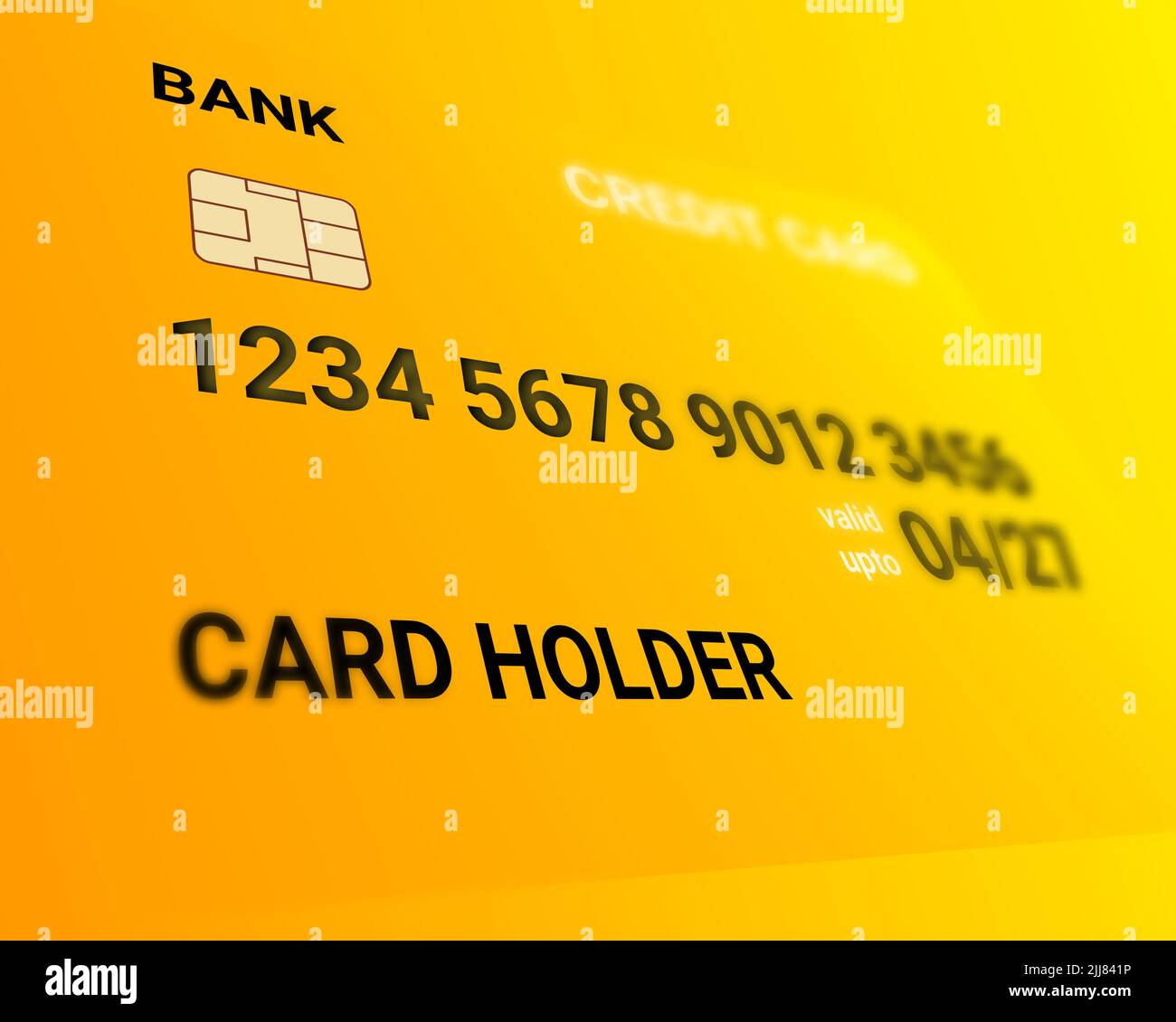 blur view of yellow credit card with numbers and card chip Stock Photo ...
