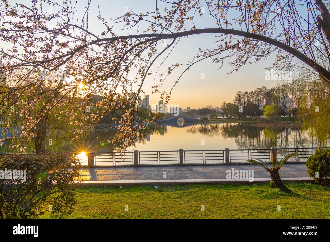 Spring scenery of Yuehu Park in Hanyang, Wuhan, Hubei, China Stock ...