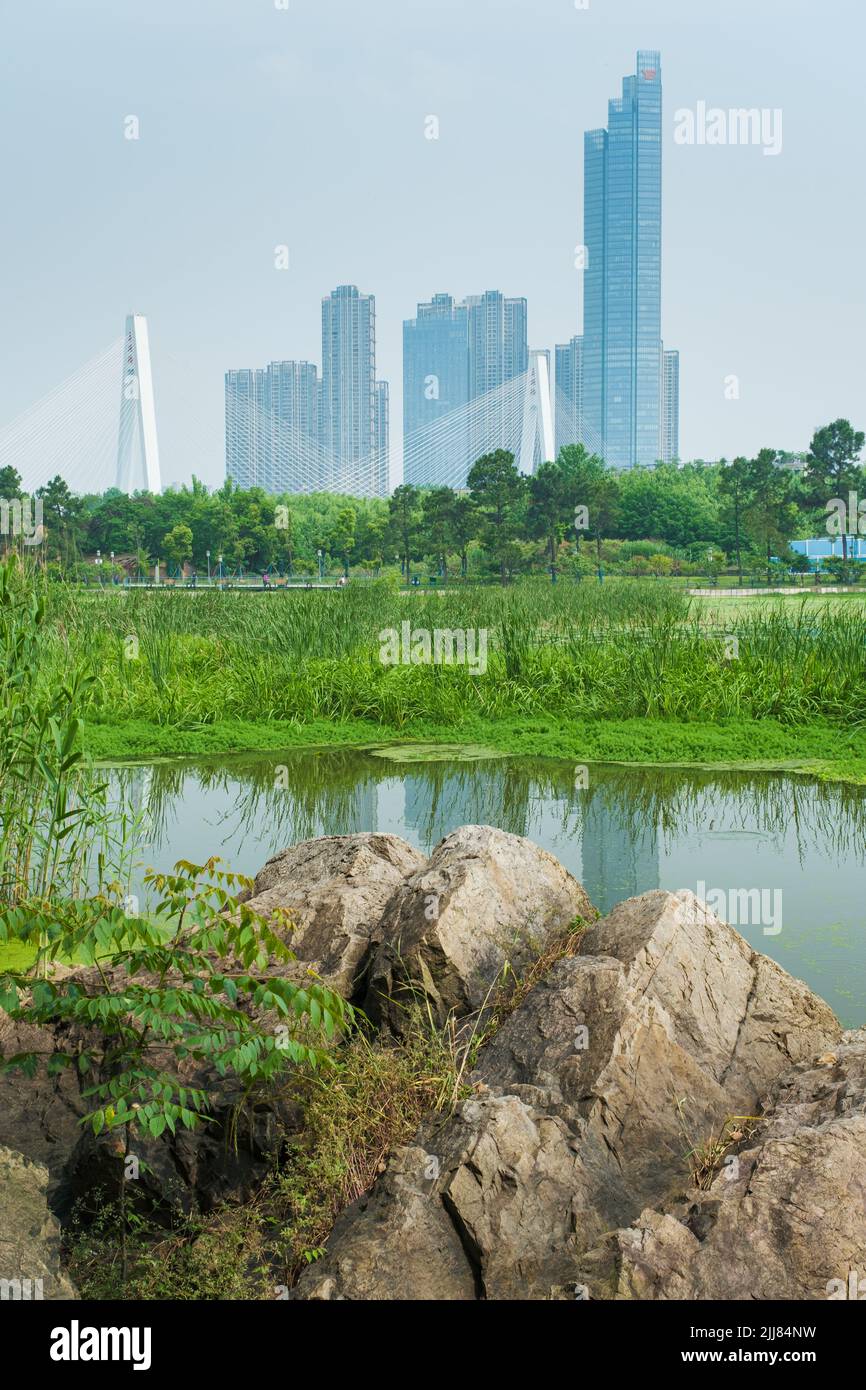 Spring scenery of Yuehu Park in Hanyang, Wuhan, Hubei, China Stock ...