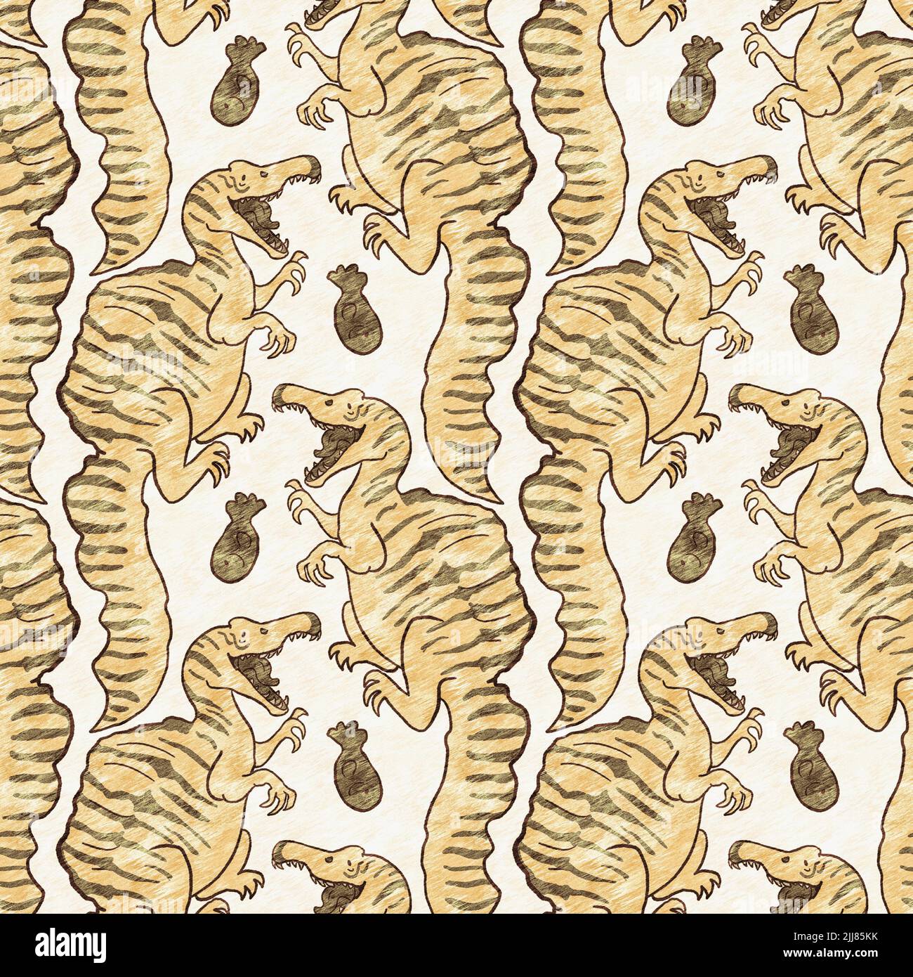 Brown hand drawn Spinosaurus dinosaur seamless pattern. Gender Neutral ...