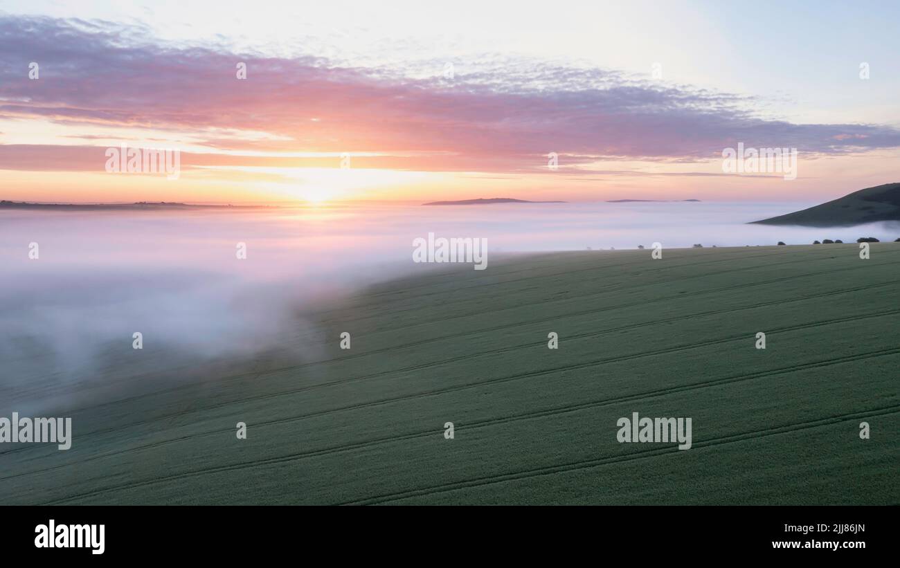 Beautiful drone landscape image of sea of fog rolling across South ...