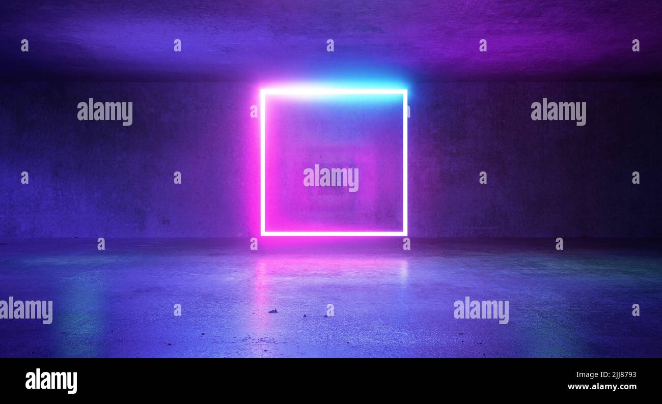 Abstract 3D cube shape purple blue glowing lines isolated on colorful ...