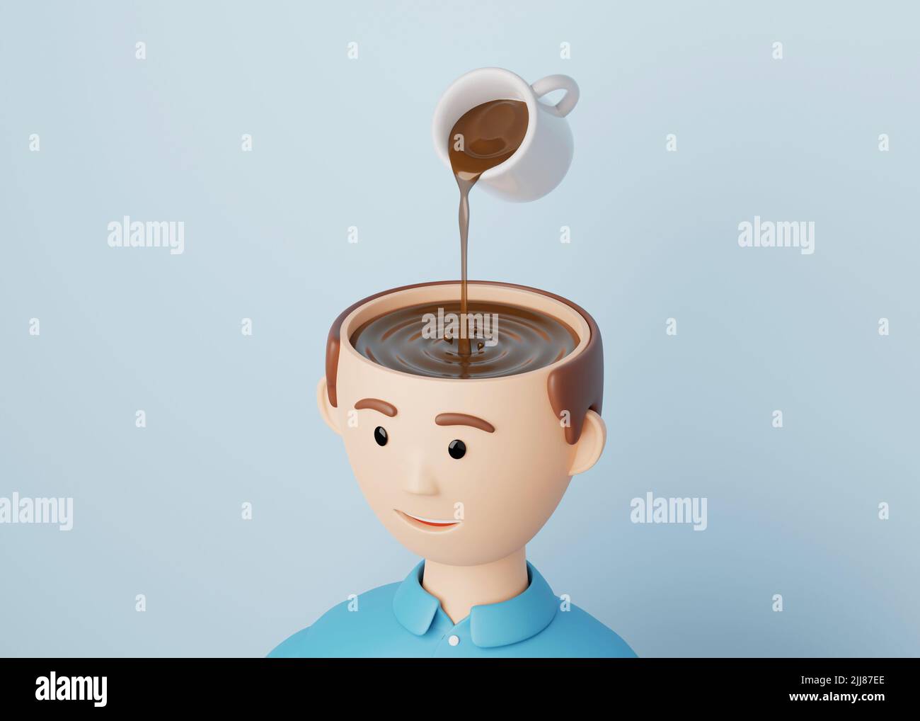 Coffee to wake up the brain. Coffee or tea pours into the head from a ...