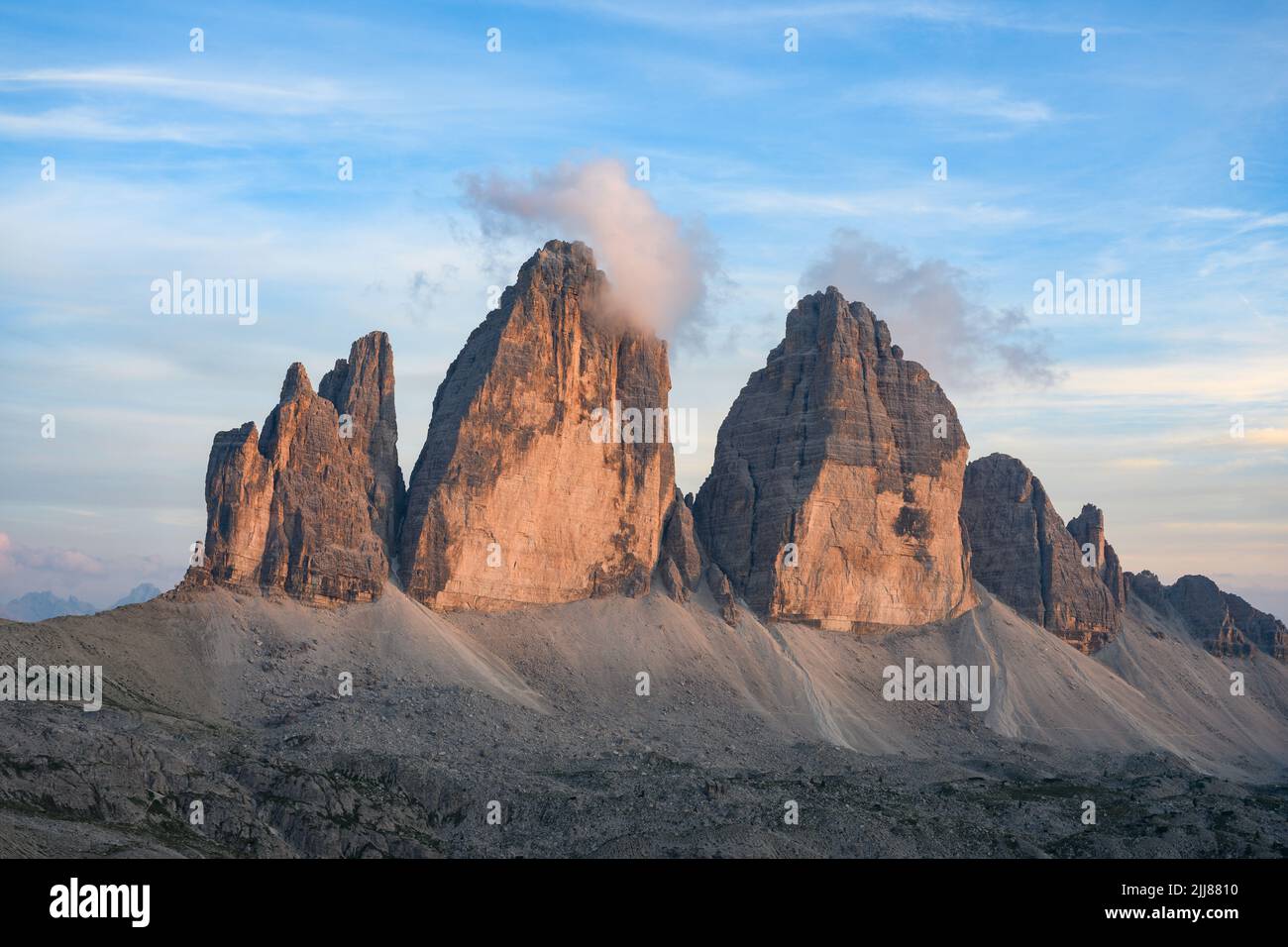 Stunning view of the Three Peaks of Lavaredo, (Tre cime di Lavaredo ...
