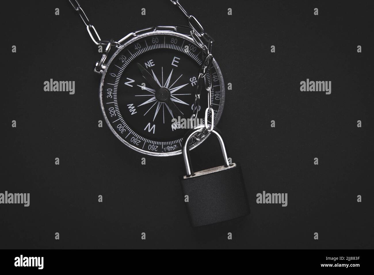 Compass and lock. Travel ban. Restriction of movement. Closed borders ...