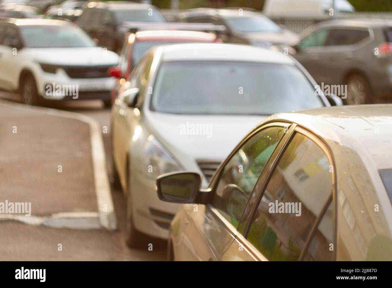 Automobile congestion. Traffic jam. Problems with parking spaces in the ...