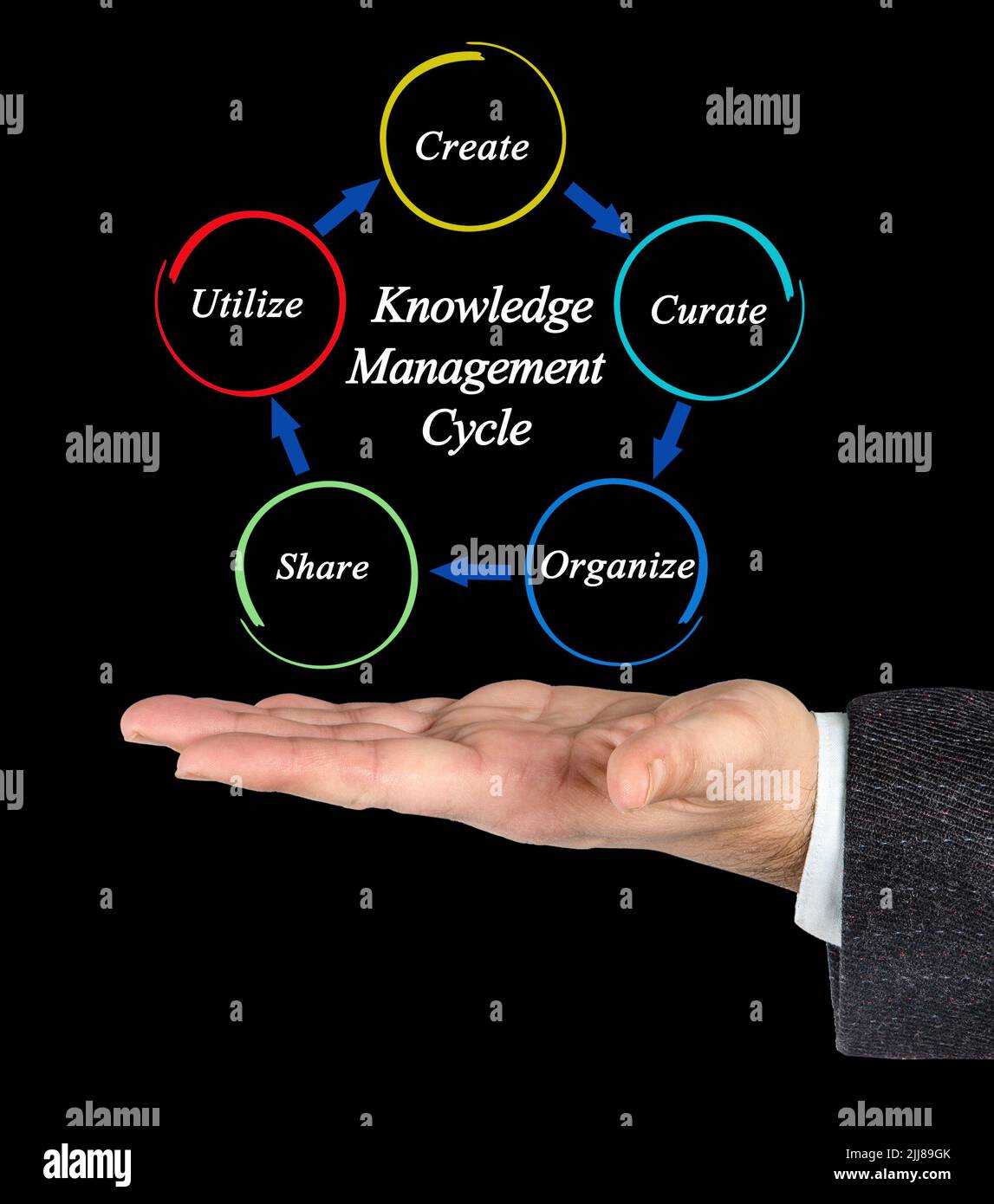 Components of Knowledge Management Cycle Stock Photo - Alamy