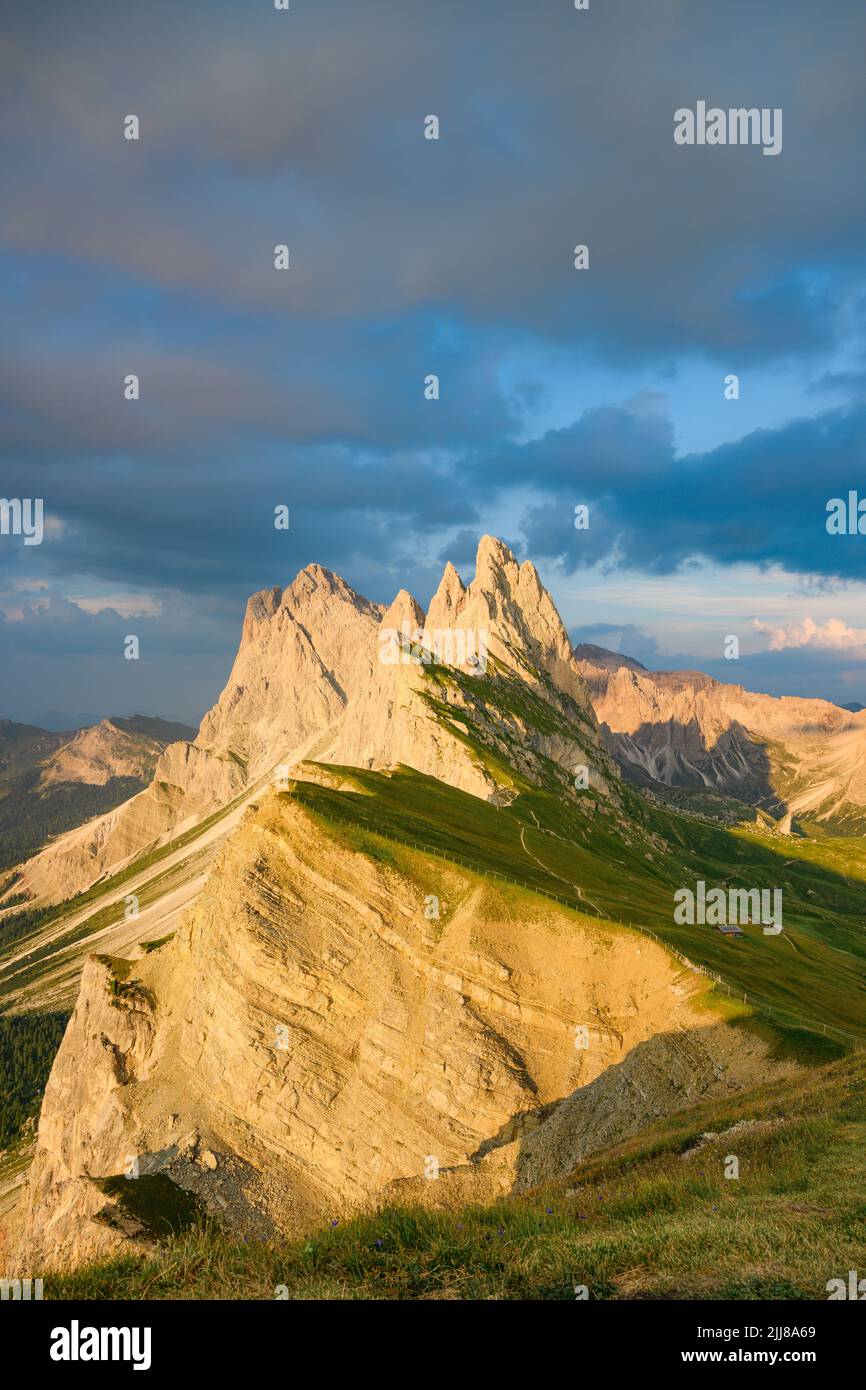 Breathtaking view of Seceda during a beautiful sunset. The Seceda with ...